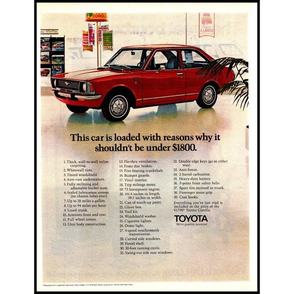 Toyota | Art | 971 Toyota Corolla 2 Door Vintage Print Ad Showroom ...